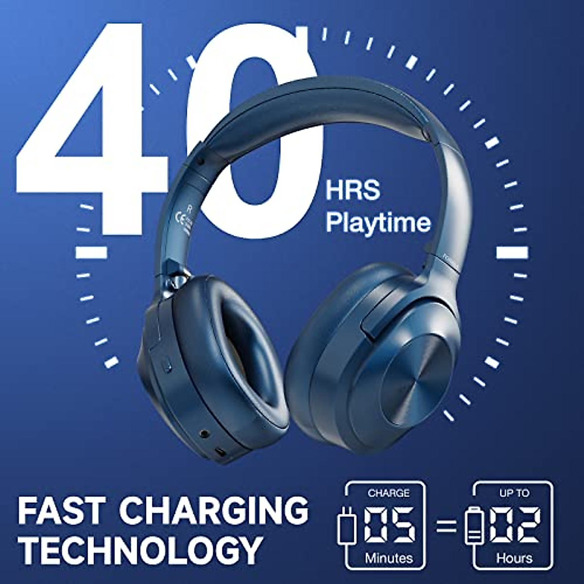 FORALL Active Noise Cancelling Headphones, Over Ear Wireless Bluetooth Headphones, Hi-Res Audio, Deep Bass Memory Foam Ear Cups, 40H Playtime for Travel Home Office - Blue