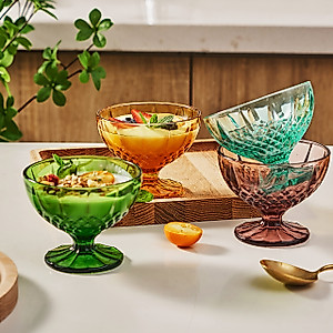 KMwares 4PCs Set 8oz Colored Footed Glass Dessert Bowls/Cups