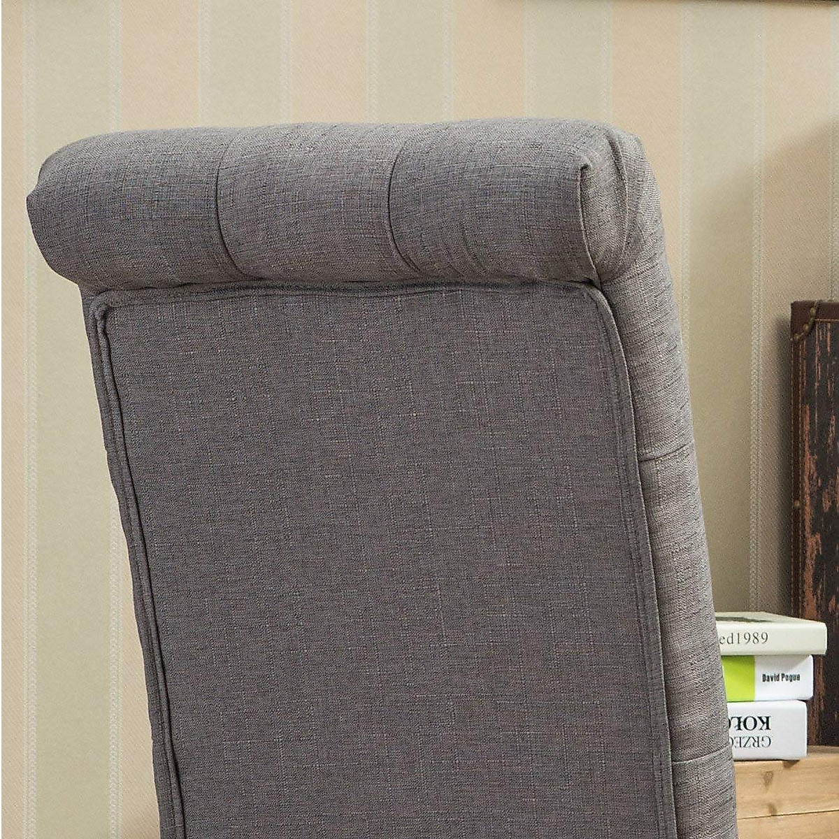 Roundhill Furniture Habit Grey Solid Wood Tufted Parsons Dining Chair (Set of 2), Gray