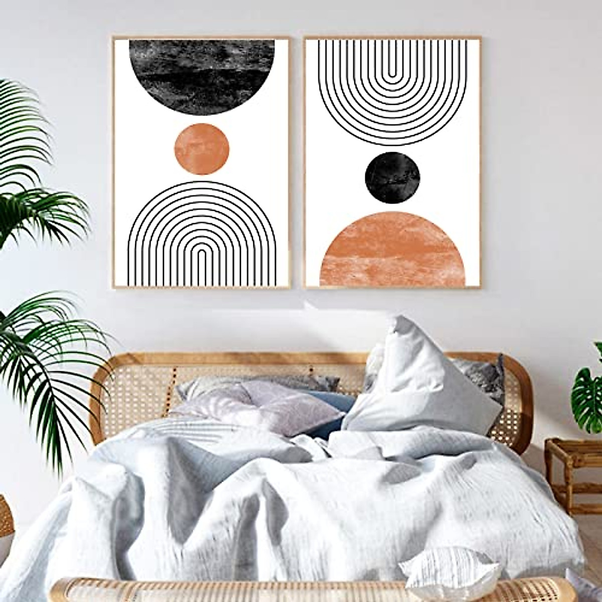 Mid Century Geometric Wall Art Boho Abstract Wall Art Canvas Mid Century Modern Prints Mid Century Pictures Boho Paintings Artwork for Living Room Bedroom Decor 16x24 Inch (set of 2) Unframed
