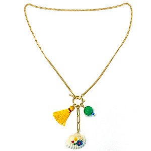 OUSABELLA Toggle Clasp Necklace - Gold Pendant Necklace with Shell Turquoise Tassels is a Gift for Women (Beach)