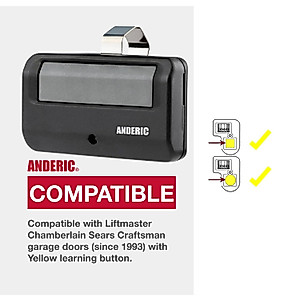 Anderic 891LM Garage Door Remote for Liftmaster 891LM Openers with Yellow Learn Key - Single Button Vizor Remote