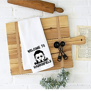 WCGXKO Halloween Welcome to Haddonfield Novelty Dish Towel Funny Kitchen Decor Cute Housewarming Gift (Welcome to Haddonfield)
