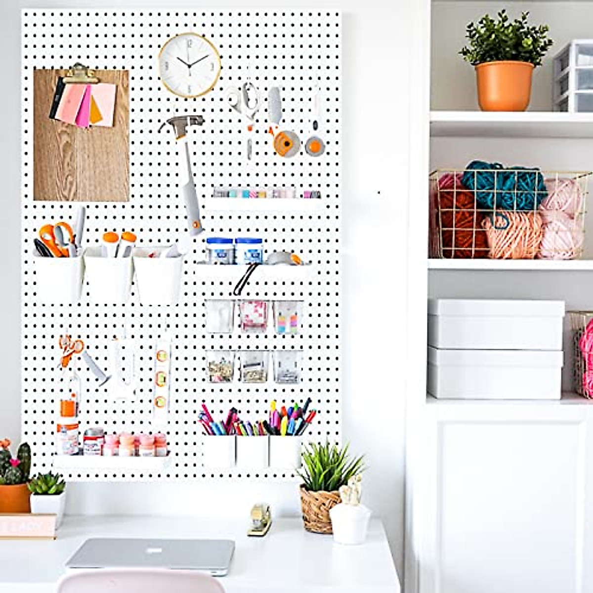 SKYFOOST 2 Pcs Pegboard, Metal Pegboard Wall Panels - Pegboard Wall Organizer System - Peg Boards for Walls, White Pegboard for Craft Room, Workbench, Kitchen, Office, Garage