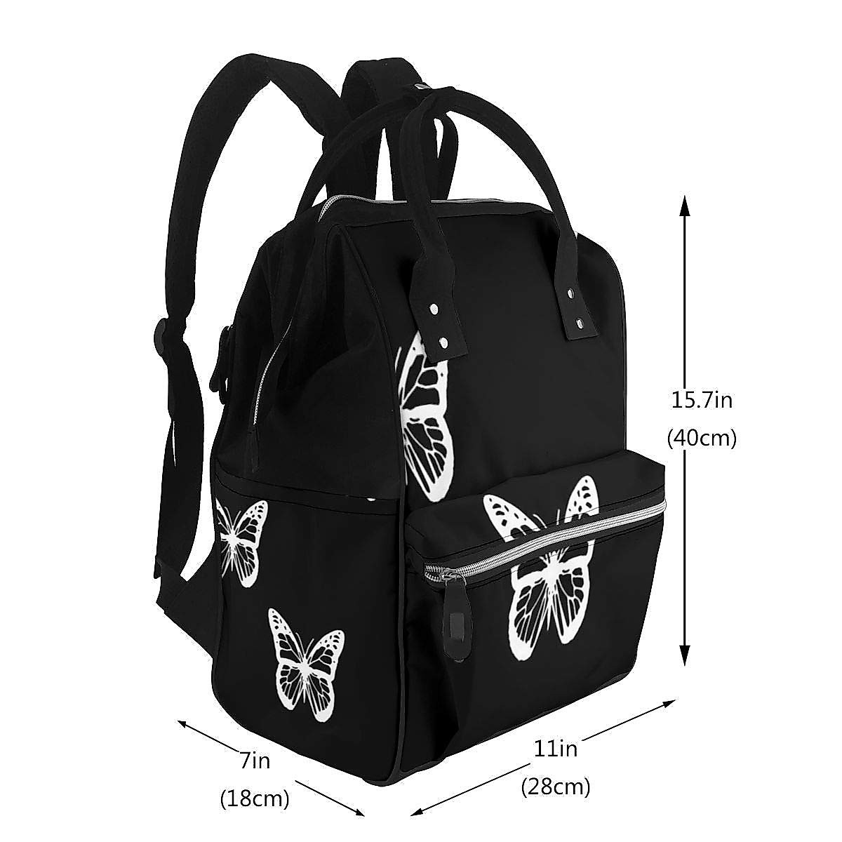 Black and White Butterflies Diaper Bag Backpack Multi Function Nappy Bag Large Capacity Mommy Backpack Organizer for Baby Care Baby Bag for Mom and Dad