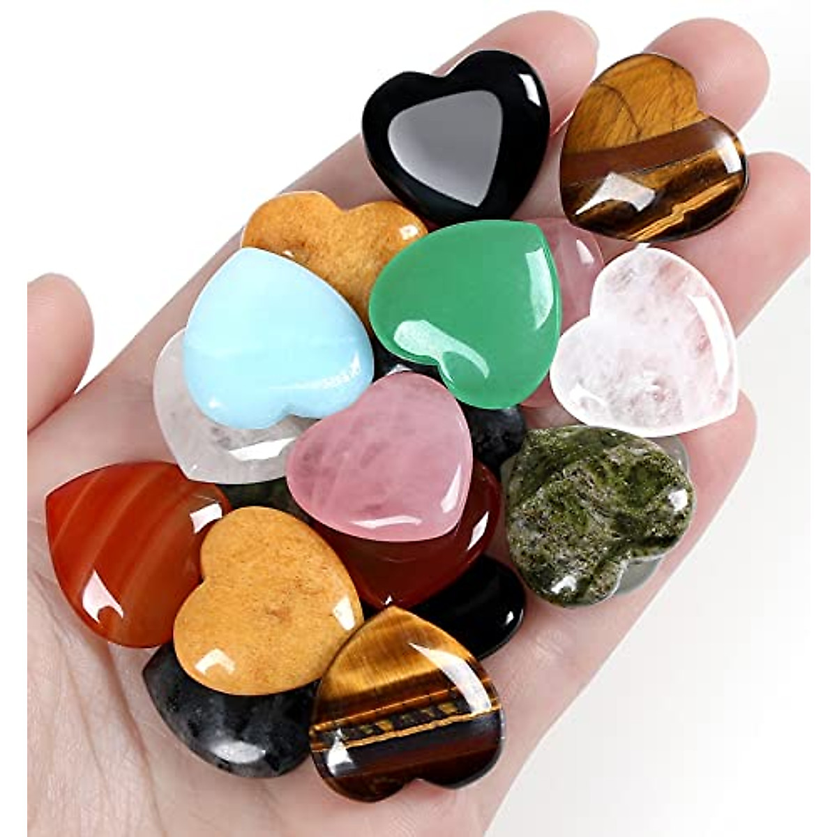 10 PCS Heart Crystals Stones Healing Crystal Palm Natural Polished Love Shaped Gemstones Rose Quartz Amethyst Assorted Set Bulk Wholesale Reiki Energy Balancing Meditation Gift