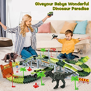 Dinosaur Toys for 3 4 5 6 7 8+ Year Old Boys Girls Kids,Dinosaur Tracks Race Car Toys for Kids Age 3-5, Create A Dinosaur World Road Race with Flexible Tracks Playset for Christmas Birthday Gifts