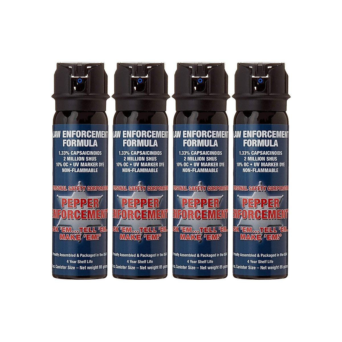 Pepper Enforcement 4-Pack PE1110PF-FT Foam Pepper Spray - 10% OC Maximum Strength Formula - Emergency Self Defense Personal Protection