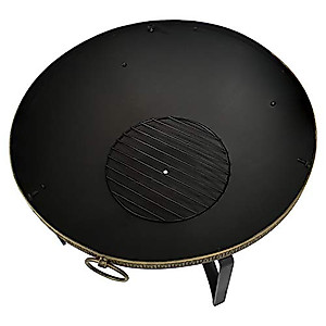 Sunnydaze 26-Inch Diameter Contemporary Steel Outdoor Wood Burning Fire Bowl with Handles and Spark Screen - Outside Metal Backyard Bonfire Patio Fire Pit