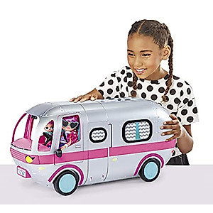 LOL Surprise OMG Glamper Fashion Camper Doll Playset with 55+ Surprises, Fully-Furnished with Light Up Pool, Water Slide, Bunk Beds, Cafe, BBQ Grill, DJ Booth - Gift Toy for Girls Ages 4 5 6 7+ Years