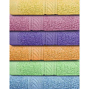 Cotton Face Washcloths Set 100% Cotton Ultra Soft Wash Cloth Towel Set for Bathroom and Home Highly Durable High Absorbency Convenient and Stylish Wash Cloths - Bright Multi-Color 12''x12'' Pack of 12