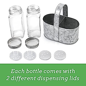 LotFancy Salt and Pepper Shakers Set, Glass Bottles with Galvanized Caddy Holder, Farmhouse Style for Kitchen Table, Home Decor
