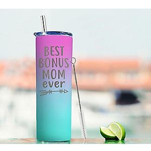 Mothers Day Gifts for Mother In Law Best Bonus Mom Gifts From Daughter Son 20oz Pink Gradient Travel Cup Gift Set for Stepmom Christmas Birthday Presents for Stepmother Tumbler with Lid Staw