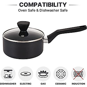 1.5 Quart Nonstick Sauce Pan Hard-Anodized Aluminum with Lid and Cool Touch Handles, Black