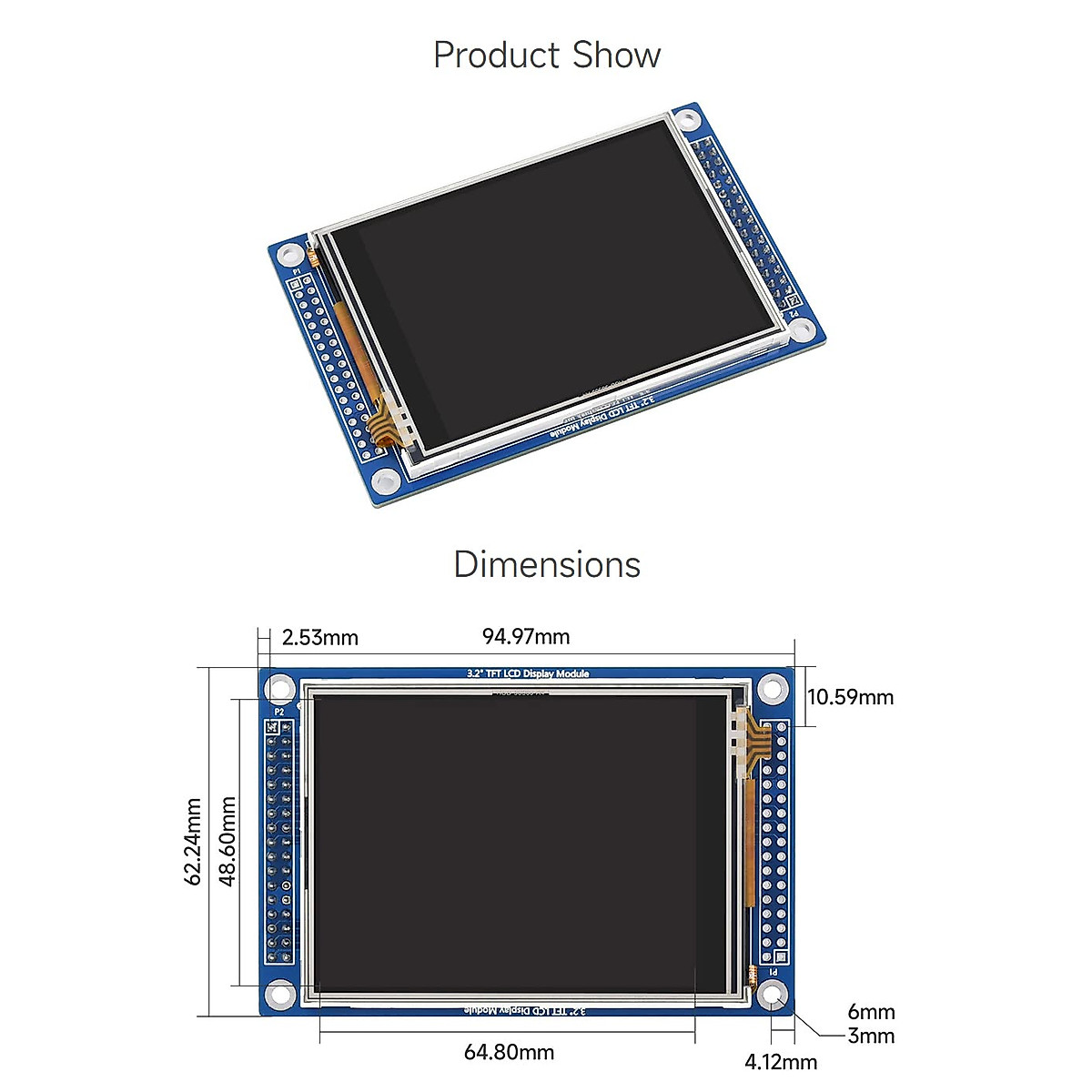 waveshare 3.2 Inch 320x240 Multicolor Graphic LCD, with Touch Panel and Stand-Alone Controllers