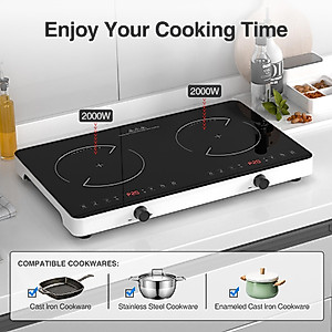 VBGK Double Induction Cooktop,4000W 110V Induction stove top Knob Control, Portable Iduction Cooktop with 9 Power Levels, Child Safety Lock & Timer 2 burner Induction cooktop