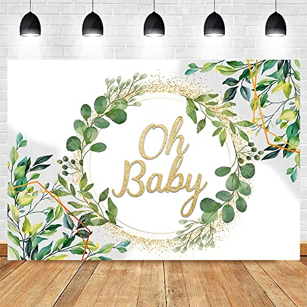 Flowerstown Oh Baby Backdrop 5x3ft Oh Baby Sign for Backdrop Green Leaves Floral Baby Shower backdrops for Photography Newborn Announce Pregnancy Party Decorations Backdrop FT090-XS