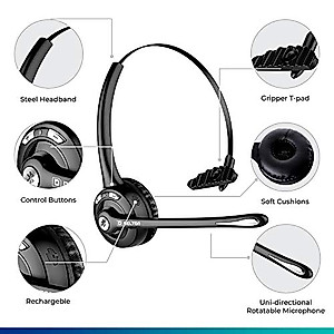 Delton Trucker Bluetooth Headset, Wireless Headphones w/Microphone, Headphones for Truck Driver, Wireless Over The Head Earpiece with Mic for Skype, Call Centers - 18Hr - 10 Pack