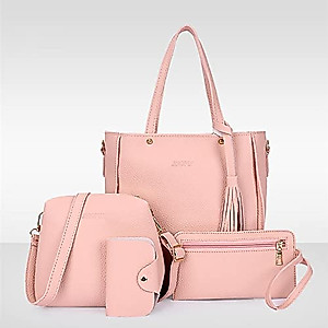 Women Fashion Bag Sets 4pcs, Handbags Wallet Tote Bag Shoulder Bag Top Handle Satchel Purse Set (Pink)
