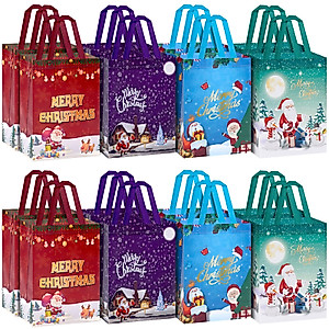 Christmas Gift Bags Medium Size - Set of 16 Christmas Bags with Handles Reusable Non-Woven Tote Bags Holiday Gift Bags, Party Favor Bags, Reusable Gift Bags, Medium Gift Bags - 8.3X4.7X10.2in