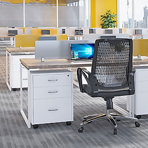 SogesGame 3 Drawer File Cabinet with Lock, Office Storage File Cabinet on Wheels, Mobile Under Desk File Cabinets for Home Office Fits Letter/Legal/A4 Size, White