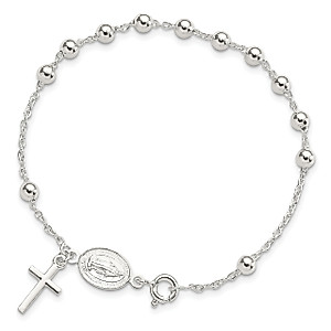 IceCarats 925 Sterling Silver Beaded Ball Rosary 7.5 inch Chain Charm Bracelet