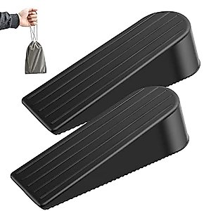Big Door Stoppers, 2 Packs 2 Inchs Black Rubber Door Stop Wedge Security Heavy Duty Door Stoppers for Bottom of Door Works on All Floor Surfaces Height up to 2 Inches Door Jam for School Home Office