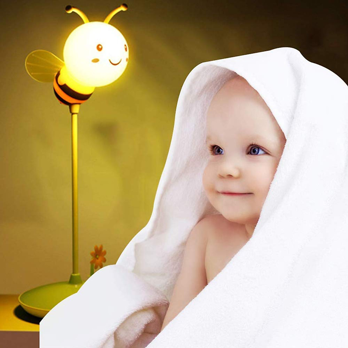 AVEKI Cute Bumblebee LED Desk Lamp Touch Control Dimming 3 Brightness and 360°Flexible Gooseneck Eye-Care USB Rechargeable Lamp for Teens