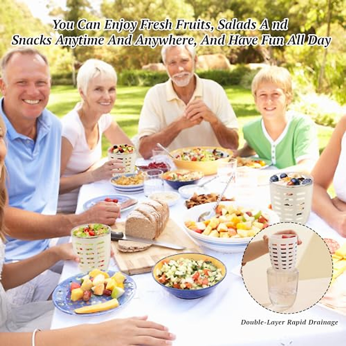 Salad Container for Lunch with Fork, Fruit cups with Lid and Handle, Fruit Storage Containers for Fridge Keep Fresh, 22 oz Food Storage Container Set BPA-Free for Kitchen, Office, Party, Camping