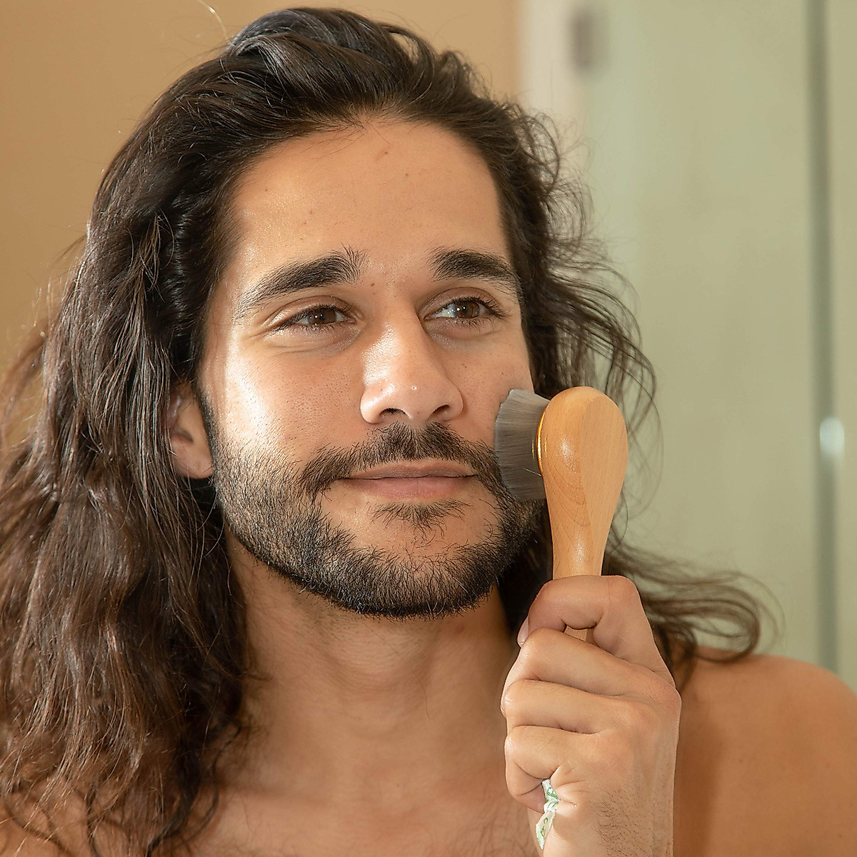 GranNaturals Manual Facial Cleansing Kabuki Brush - Skin Cleanser & Scrubber for Applying Foundation, Makeup, Face Mask, Acne Washing, Daily Deep Pore Cleaning - Men and Women