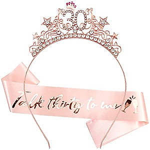 Vovii 30th Birthday Sash and Tiara, 30th Birthday Gifts for her, 30th Birthday Decorations for Women, Princess Crown Hair Accessories for Women Happy Birthday Party Favors