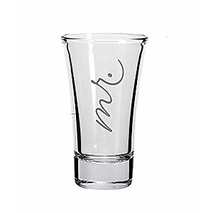 Jemley Wedding Shot Glass Gift Set Mr. and Mrs. | Bride and Groom Wedding Gift | Elegant Silver Font 2oz Shot Glasses | Set of Two | His and Hers Engagement Present | Bridal Shower Gift