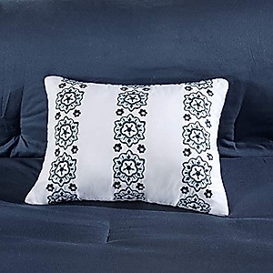 Intelligent Design Complete Bed In A Bag Casual Boho Comforter with Sheet Set Decorative Pillow, All Season Bedding Set, Twin, Loretta Navy 7 Piece
