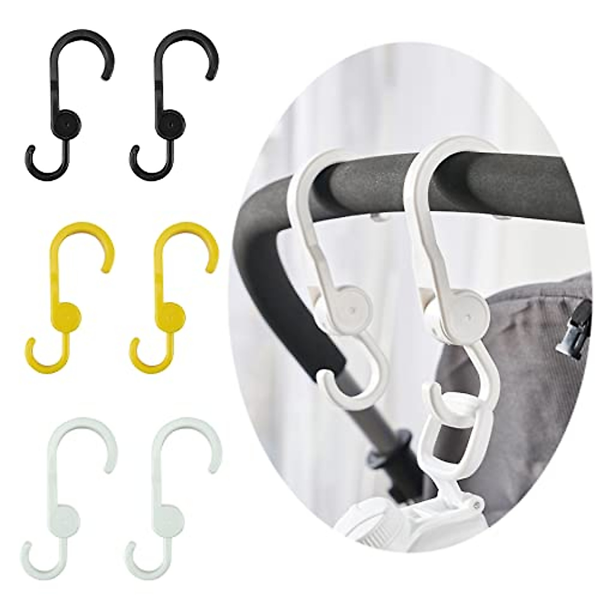 EIKS 6 Sets Rotatable S Shaped Hooks Multi Purpose for Clothes Laundry Bags Towels Door Knobs Shopping Carts