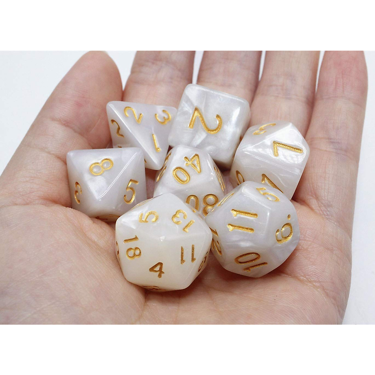 DND Dice Set Pearl White RPG 7-Die Dice Set Fit Dungeons and Dragons(D&D) Pathfinder MTG Role Playing Games Polyhedral Dice with Dice Pouch