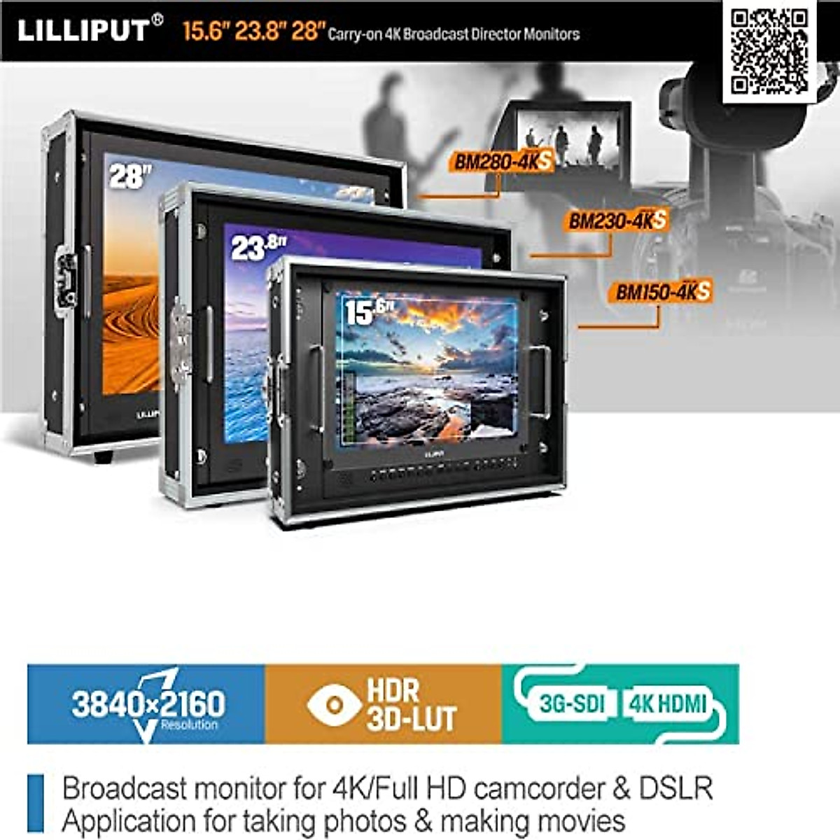 Lilliput BM150-4K 15.6" 6U Carry-on/Rackable 4K Broadcast LED Director Monitor, 3840x2160