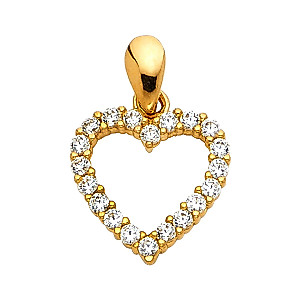 TGDJ 14k White OR White Gold Open Heart CZ Charm Pendant (Yellow-Gold)