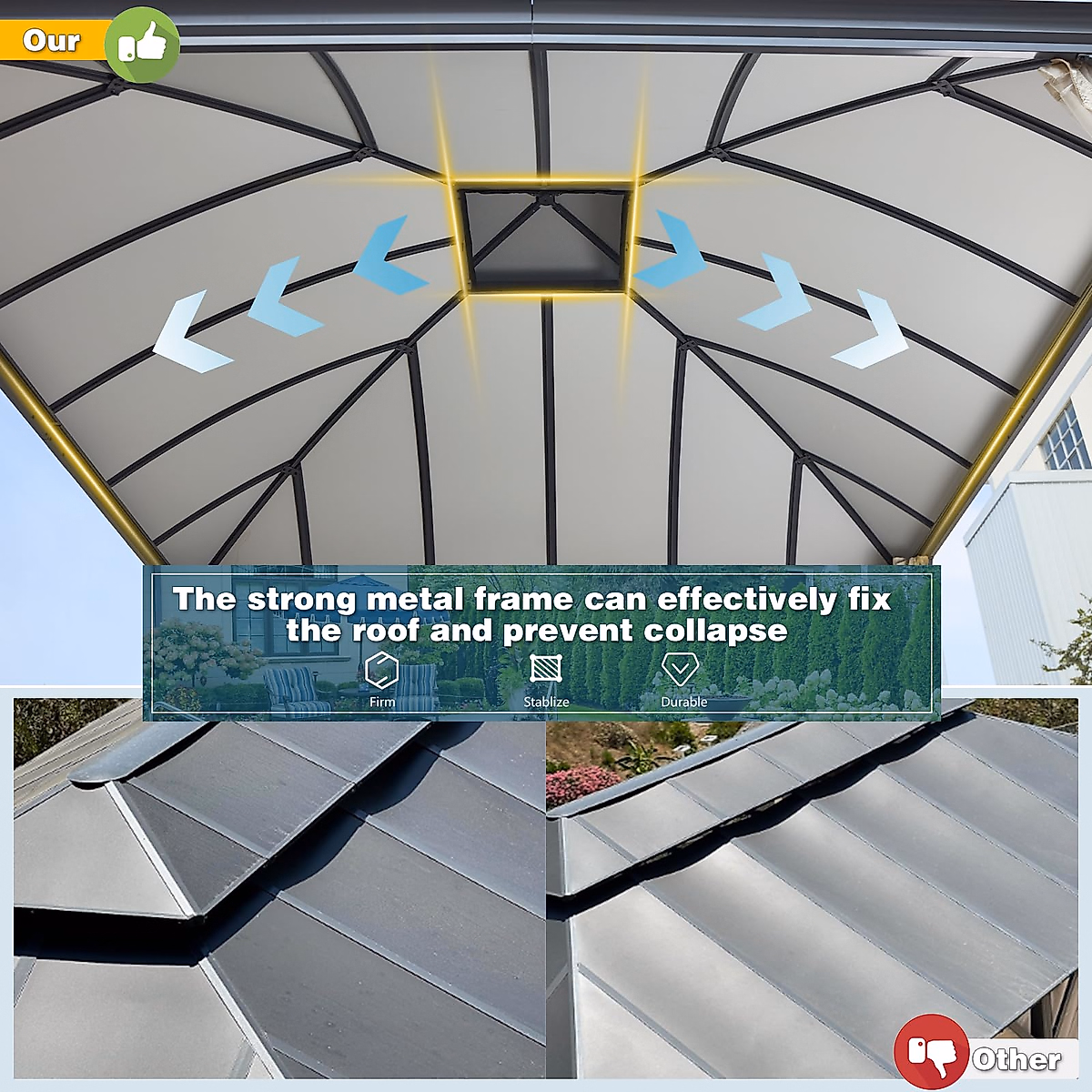 YOLENY 12'x12' Hardtop Gazebo, Permanent Outdoor Aluminum Patio Gazebo with Aluminum Composite Double Arc Roof for Patio Lawn and Garden, Curtains and Netting Included