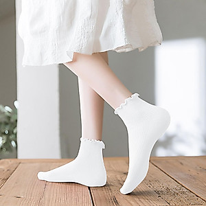 UTTPLL Ruffle Crew Socks Women Turn-Cuff Athletic Aesthetic Lettuce Socks Ladies Thin Lovely Cotton Frilly Boot Ankle Socks White One Size