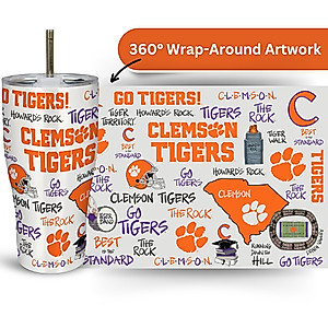 Clemson University 30oz Stainless Steel 3D Icon Travel Mug – High Performance Double-Walled Thermos w/Convertible Lid & Straw – Insulated Decorative NCAA Beverage Tumbler – For Hot or Cold Drinks