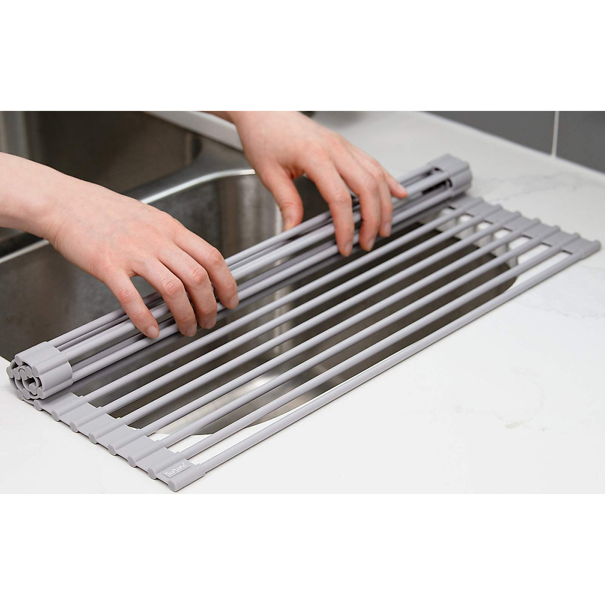 Surpahs Over The Sink Multipurpose Roll-Up Dish Drying Rack (Warm Gray, 17.5" x 13.1" - Small)