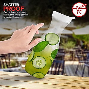 Plastic Juice Carafe with Lids (Set of 2) 32 oz Carafes for Mimosa Bar, Drink Pitcher with Lid, Water Bottle, Milk Container, Clear Beverage Containers for Fridge, Pantry Storage, Round Pitchers