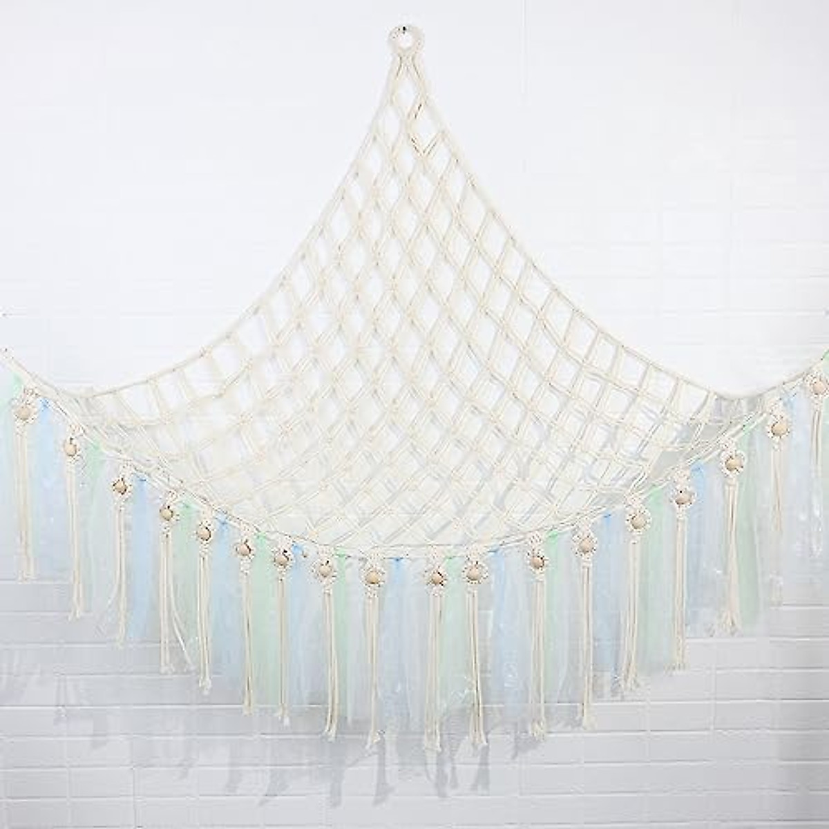 GSZTTKX Stuffed Animal Hammock,Macrame Large Toy Net Hanging for Stuffed Animals Storage Organizer Wall Corner,Boho Plush Stuffed Animal Holder Children Room Nursery Decor (with Light,Beads,White)