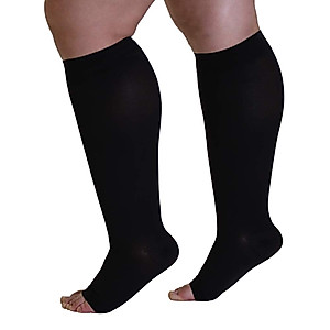 Mojo Compression Socks for Women and Men 20-30 mmHg - Extra Wide Calf Medical Compression Stockings Open Toe for Swelling, Lymphedema, Travel - Black, 6X-Large - AB211