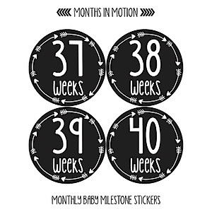 Months in Motion Pregnancy Weekly Belly Growth Stickers - Baby Bump Belly Stickers - Maternity Week Sticker - Pregnant Expecting Photo Prop Keepsake - Expectant Mom Gift - Arrows