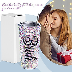 Vesici Bling Diamond Bride Tumbler 20 oz Bridal Insulated Tumbler with straw and lid Bridal Shower Gifts, Wedding Gifts For Bride Engagement Party Bachelorette Party Maid of Honor Tumbler (Stylish)