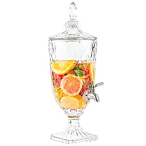 3.2 Quart Glass Iced Beverage Dispenser with Stainless Steel Spigot on Glass Pedestal, Decorative Mason Drink Dispenser For Parties, Sun Tea, Iced Tea, Water or Kombucha - 3 Liter