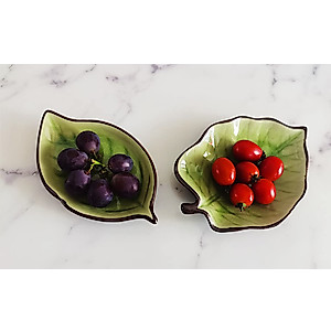 Ceramic Spoon Rest Cooking Spoon Holder for Kitchen Counter/Stove Top/Dining Table with Cute Spoon, Leaf Shaped, Modern Farmhouse Decorative, 7.5x5.1 inch