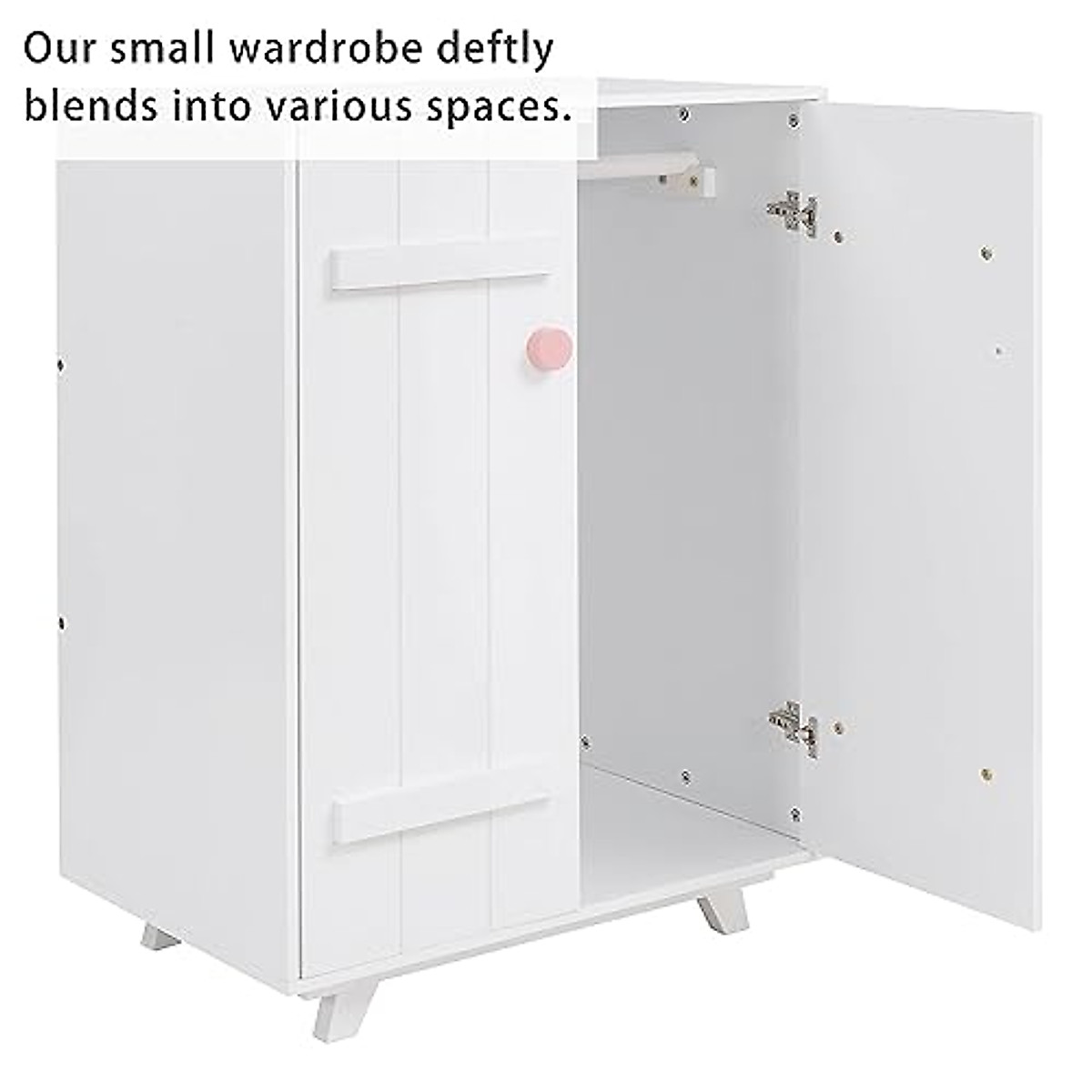 RIDFY Wooden Kids Wardrobe with Hanging Rod,Freestanding Cabinet with 2 Doors,Dress up Storage with Wood Legs,Closet Organizers and Storage for Boys/Girls(31.5”L x 19.7”W x 43.4”H) (White)