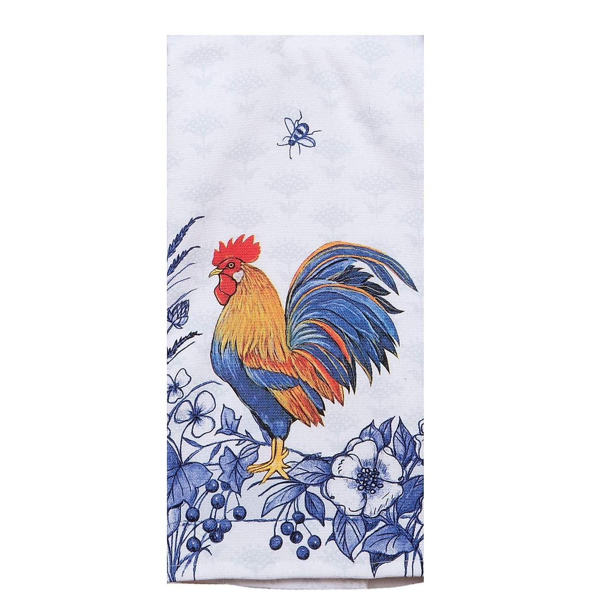 2 Piece Farmhouse Rooster Blue and White Dual Purpose Terry Towel Kitchen Bundle